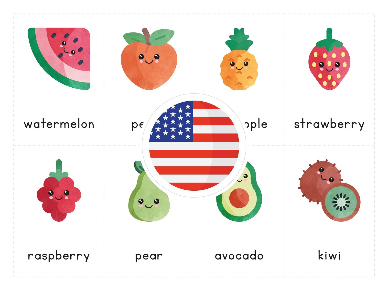 FRUITS English Printable Flashcards Three-part | Etsy