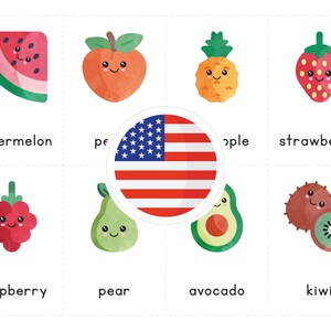 FRUITS English Printable Flashcards Three-part - Etsy