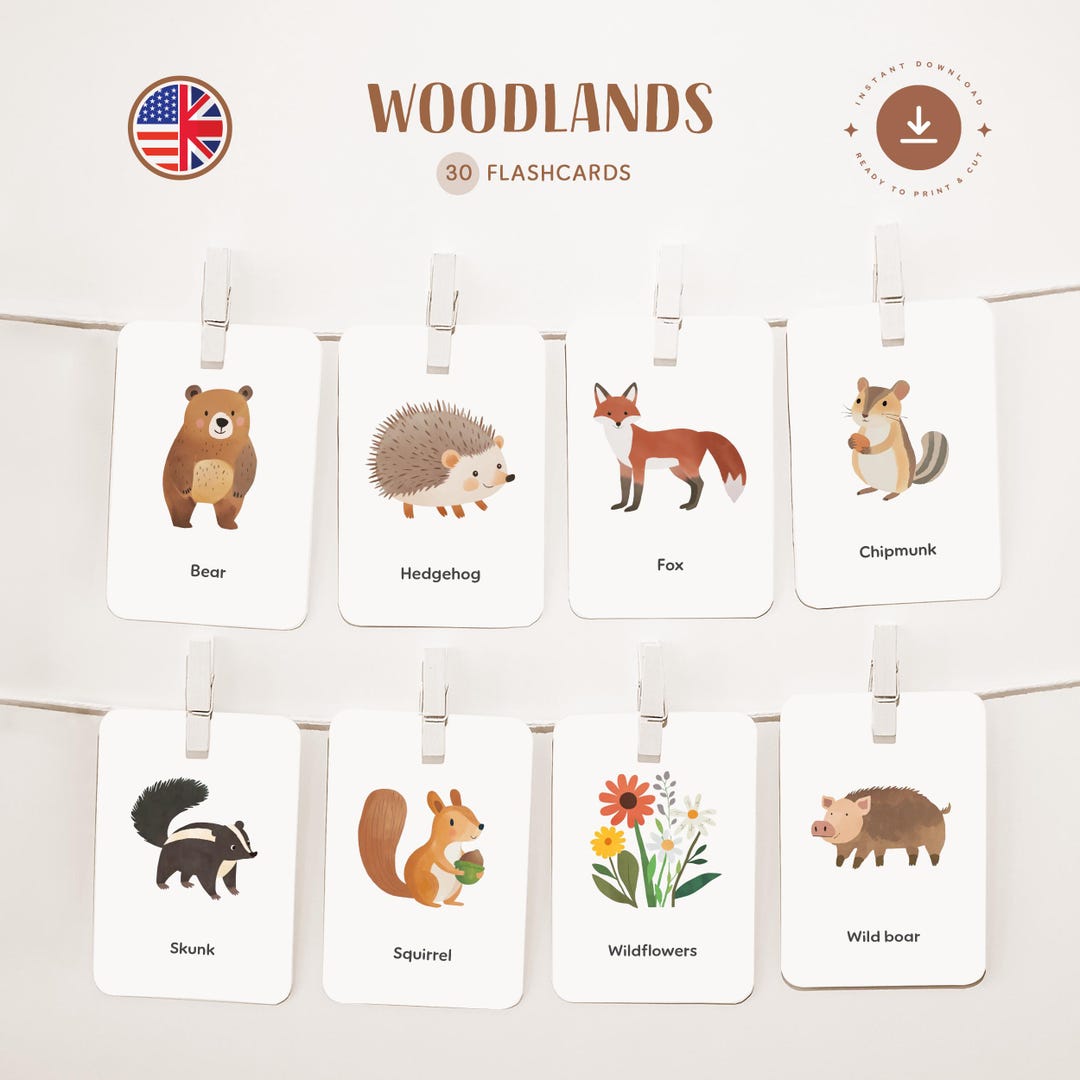 WOODLANDS • English • Printable Flashcards • Three-part Montessori ...