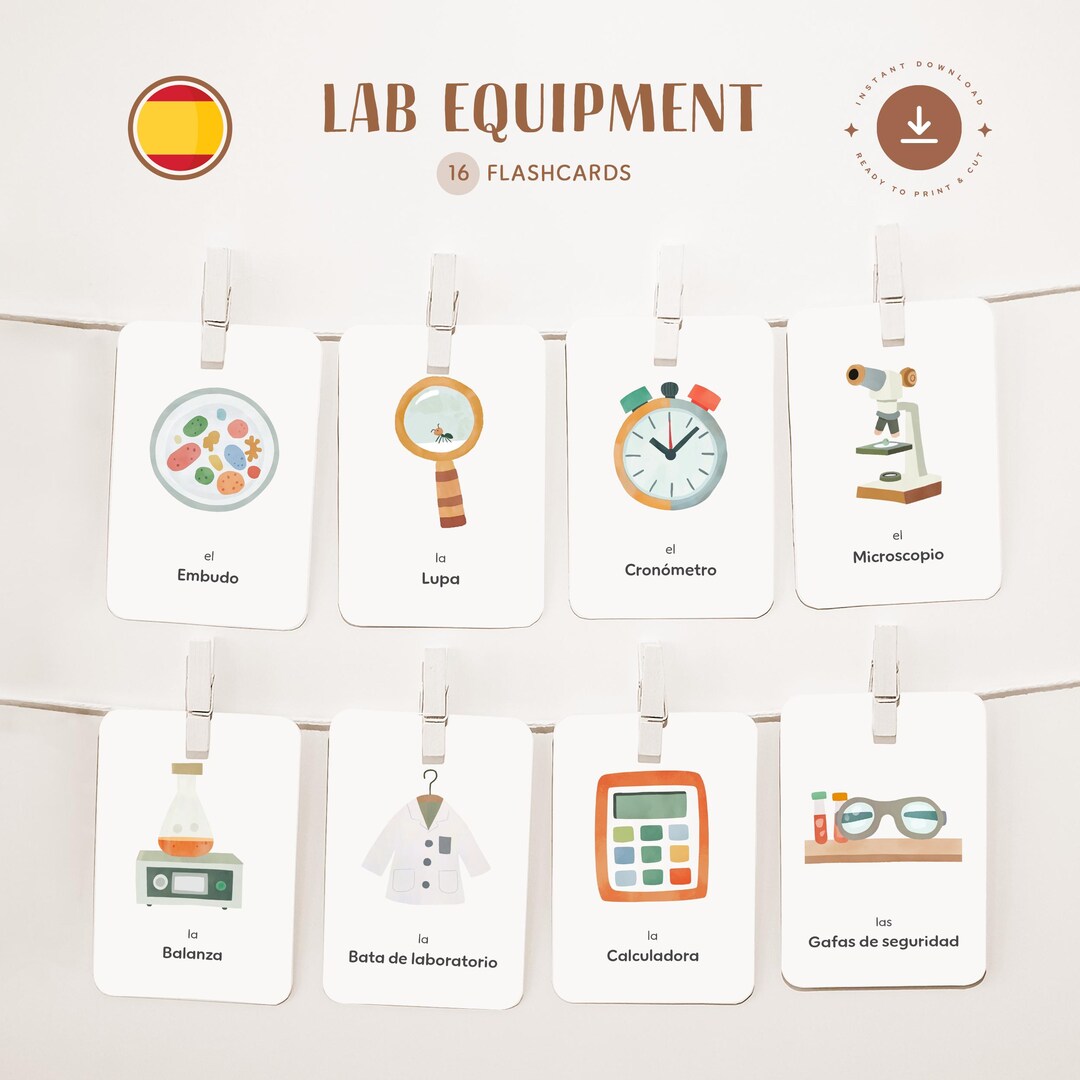 LAB EQUIPMENT • Spanish • Printable Flashcards • Three-part Montessori ...