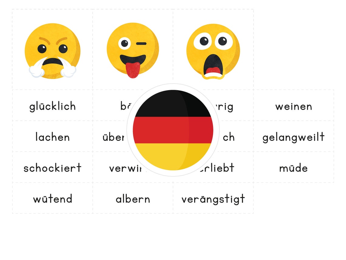 EMOTIONS German Printable Flashcards Three-part | Etsy