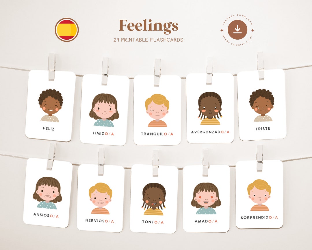 FEELINGS • Spanish • Printable Flashcards • Three-part Montessori Cards ...