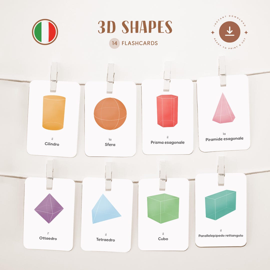 3D SHAPES • Italian • Printable Flashcards • Three-part Montessori ...