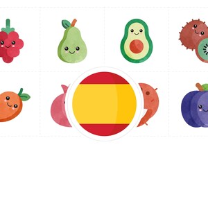 FRUITS Spanish Printable Flashcards Three-part Montessori Cards - Etsy