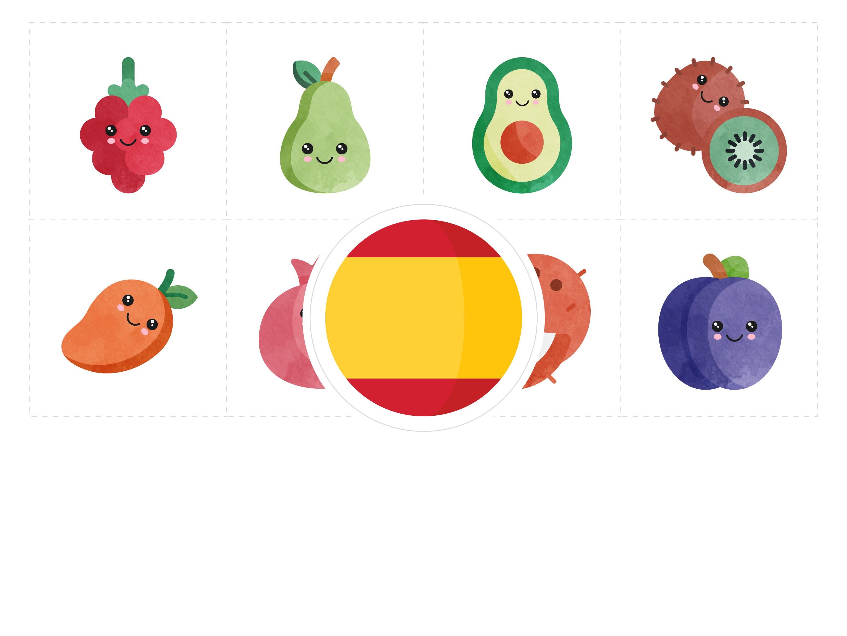 FRUITS Spanish Printable Flashcards Three-part Montessori Cards - Etsy