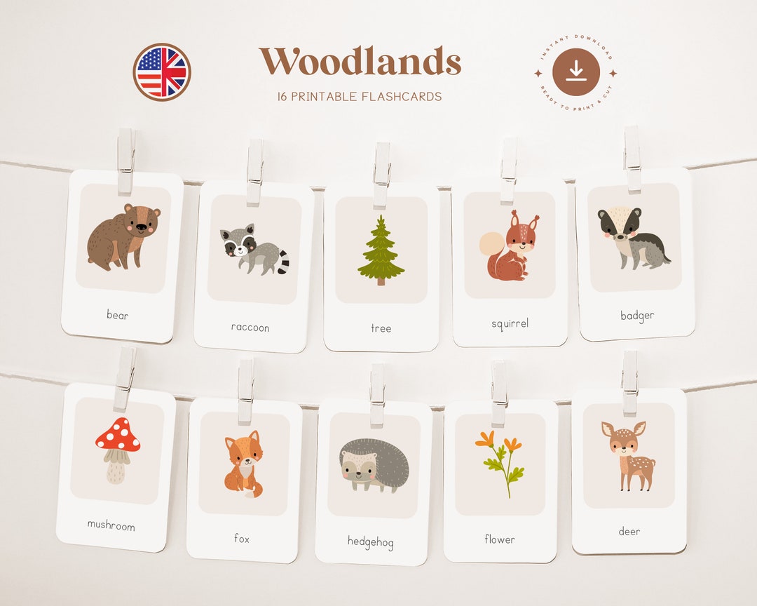WOODLANDS English Printable Flashcards Three-part Montessori Cards - Etsy