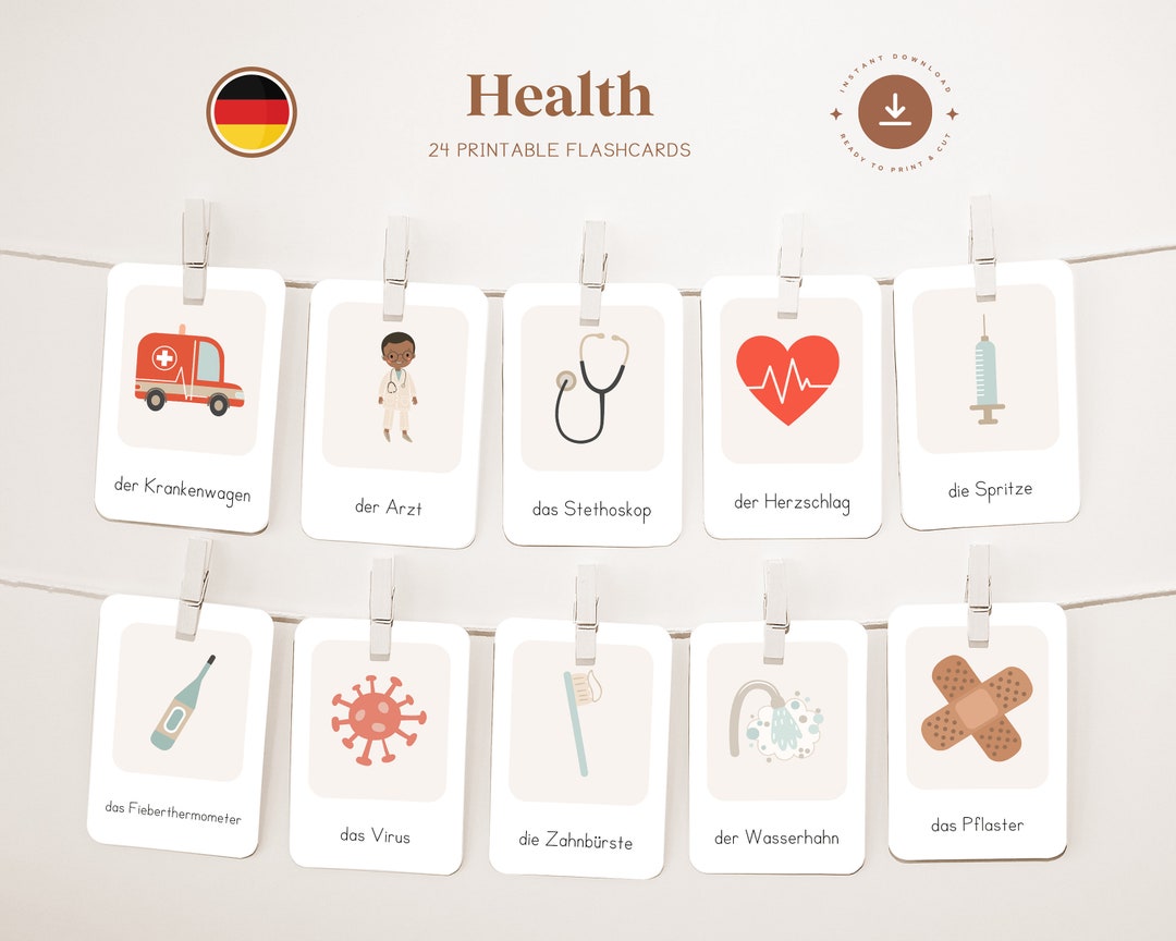 HEALTH & HYGIENE German Printable Flashcards Three-part Montessori ...