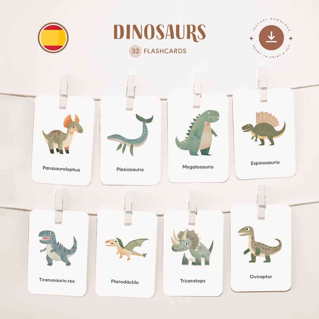 DINOSAURS • Spanish • Printable Flashcards • Three-part Montessori ...