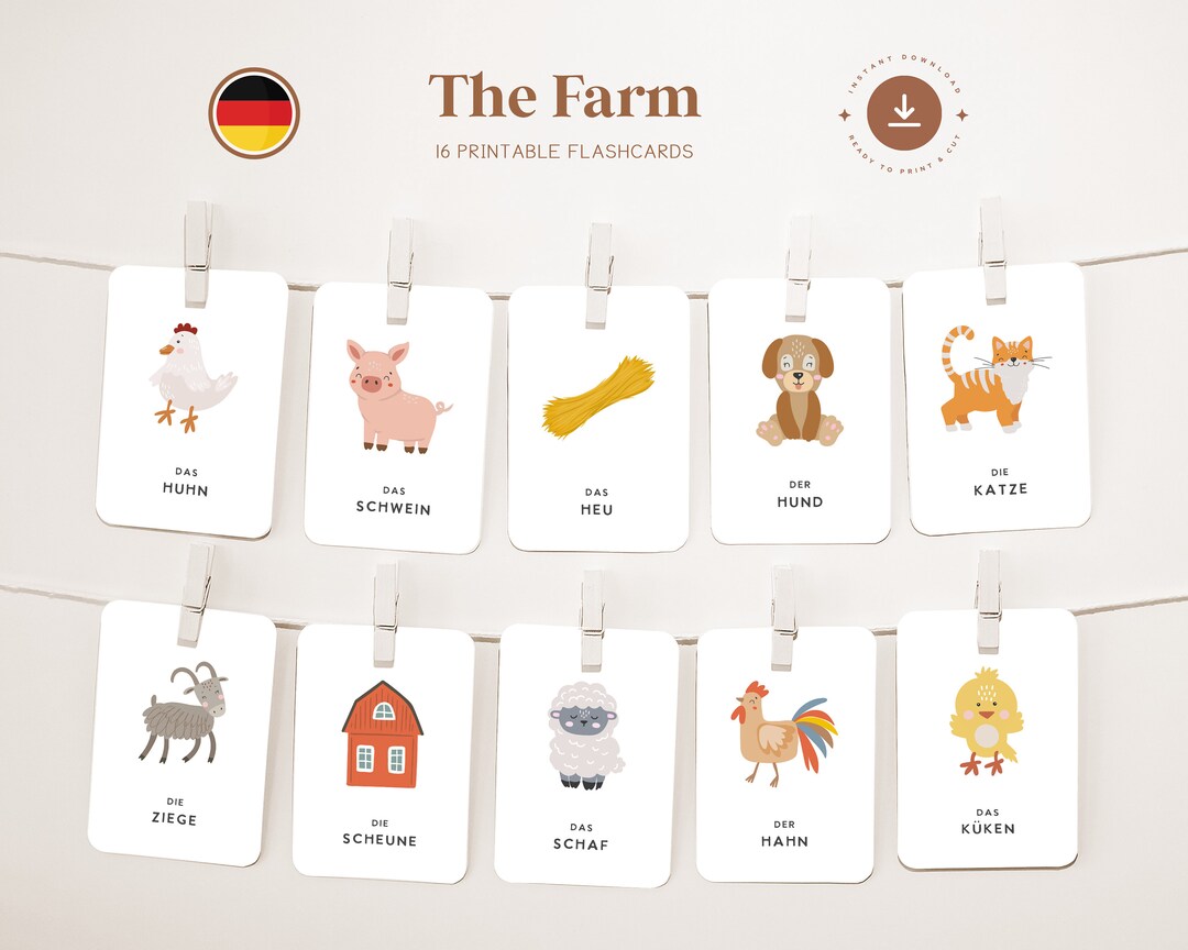 FARM ANIMALS German Printable Flashcards Three-part Montessori Cards ...