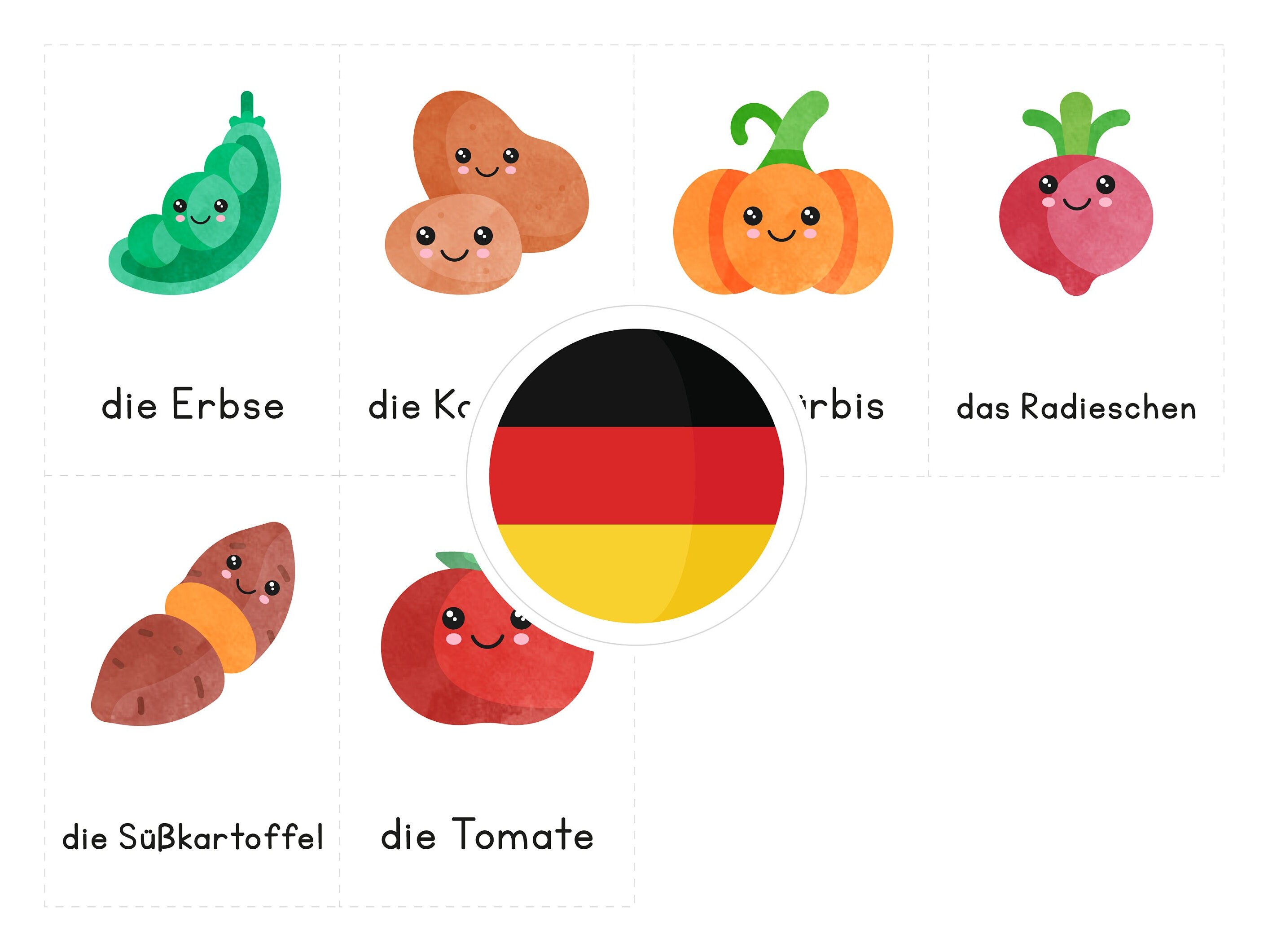 VEGETABLES German Printable Flashcards Three-part - Etsy