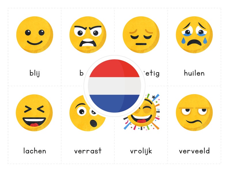 EMOTIONS Dutch Printable Flashcards Three-part Montessori Cards - Etsy