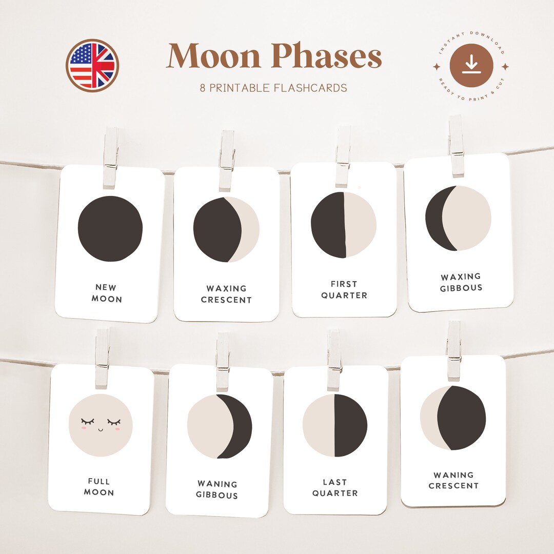 MOON PHASES • English • Printable Flashcards • Three-part Montessori ...