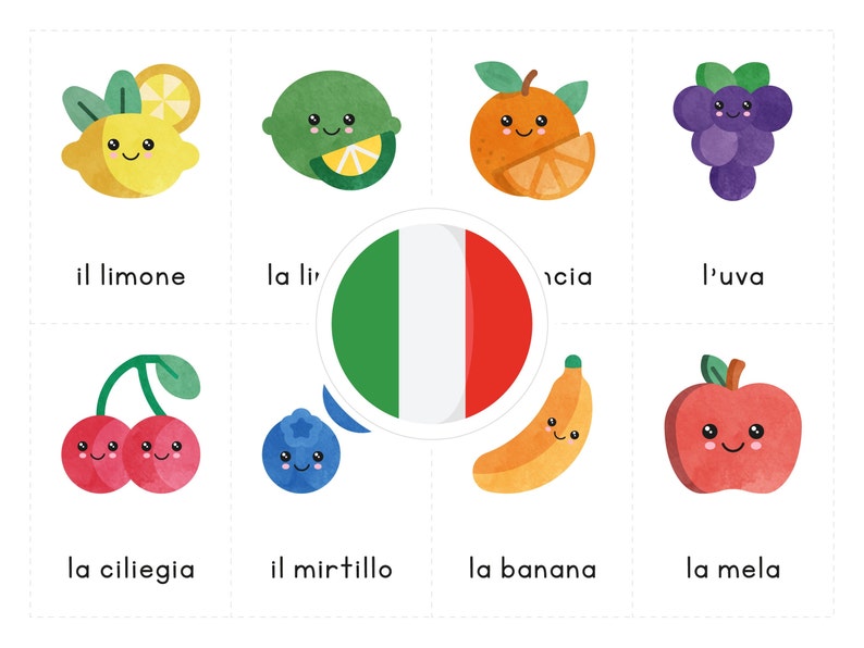 FRUITS Italian Printable Flashcards Three-part Montessori Cards - Etsy