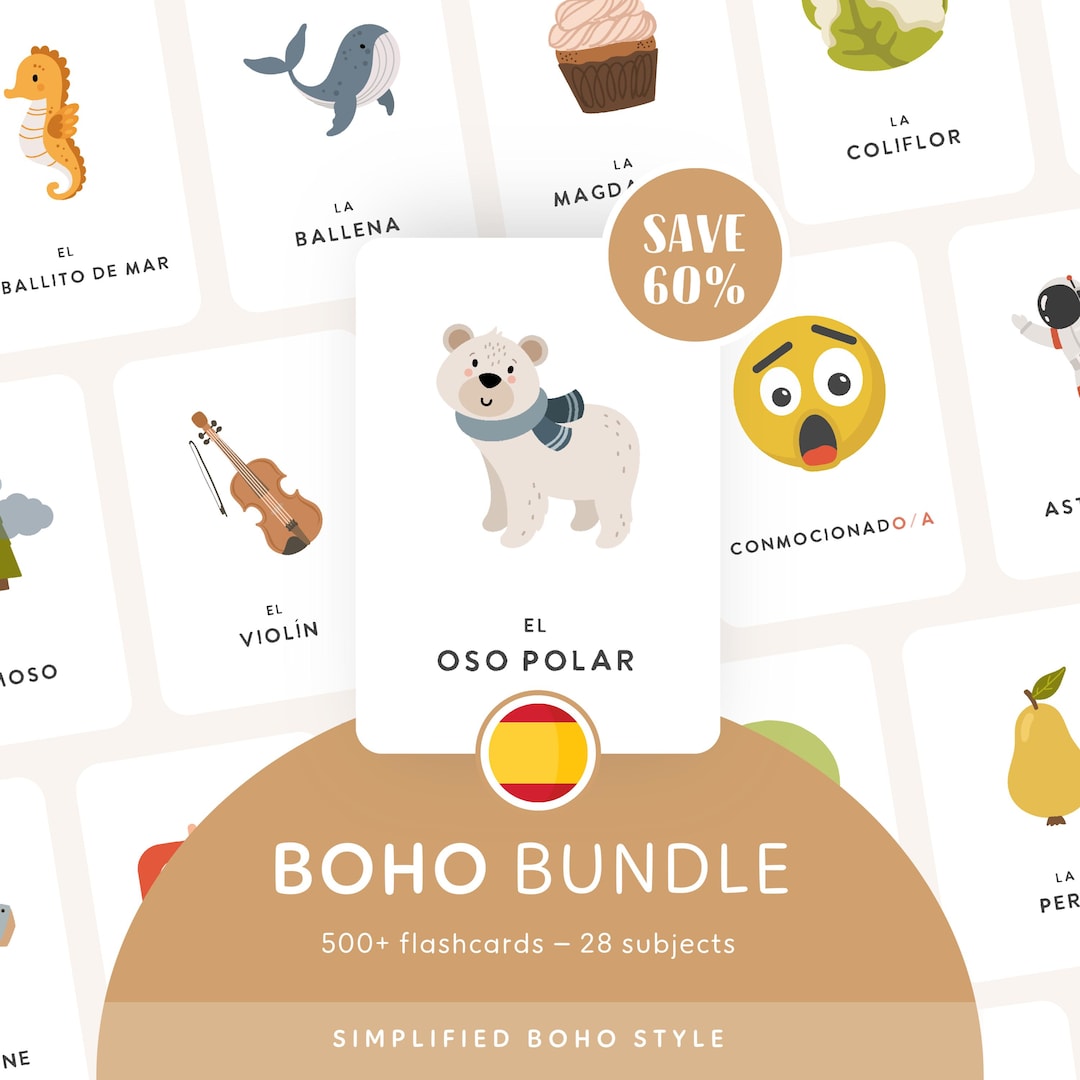 BOHO BUNDLE • Spanish • Printable Flashcards • Three-part Montessori ...