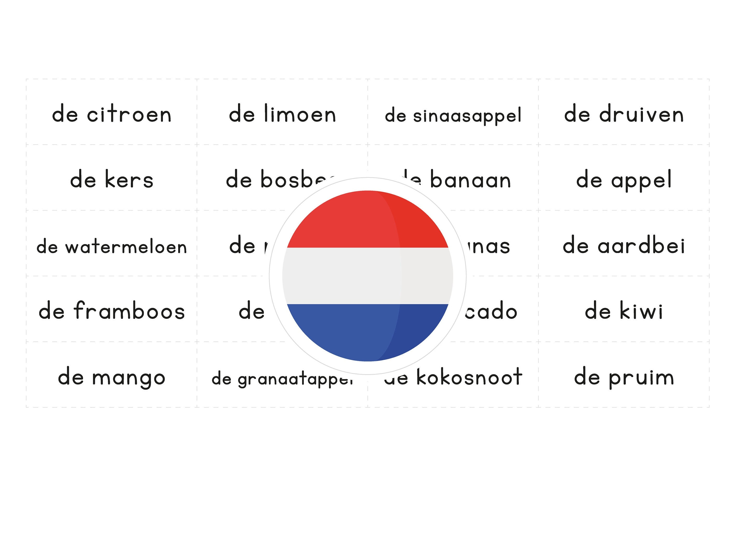 FRUITS Dutch Printable Flashcards Three-part Montessori - Etsy