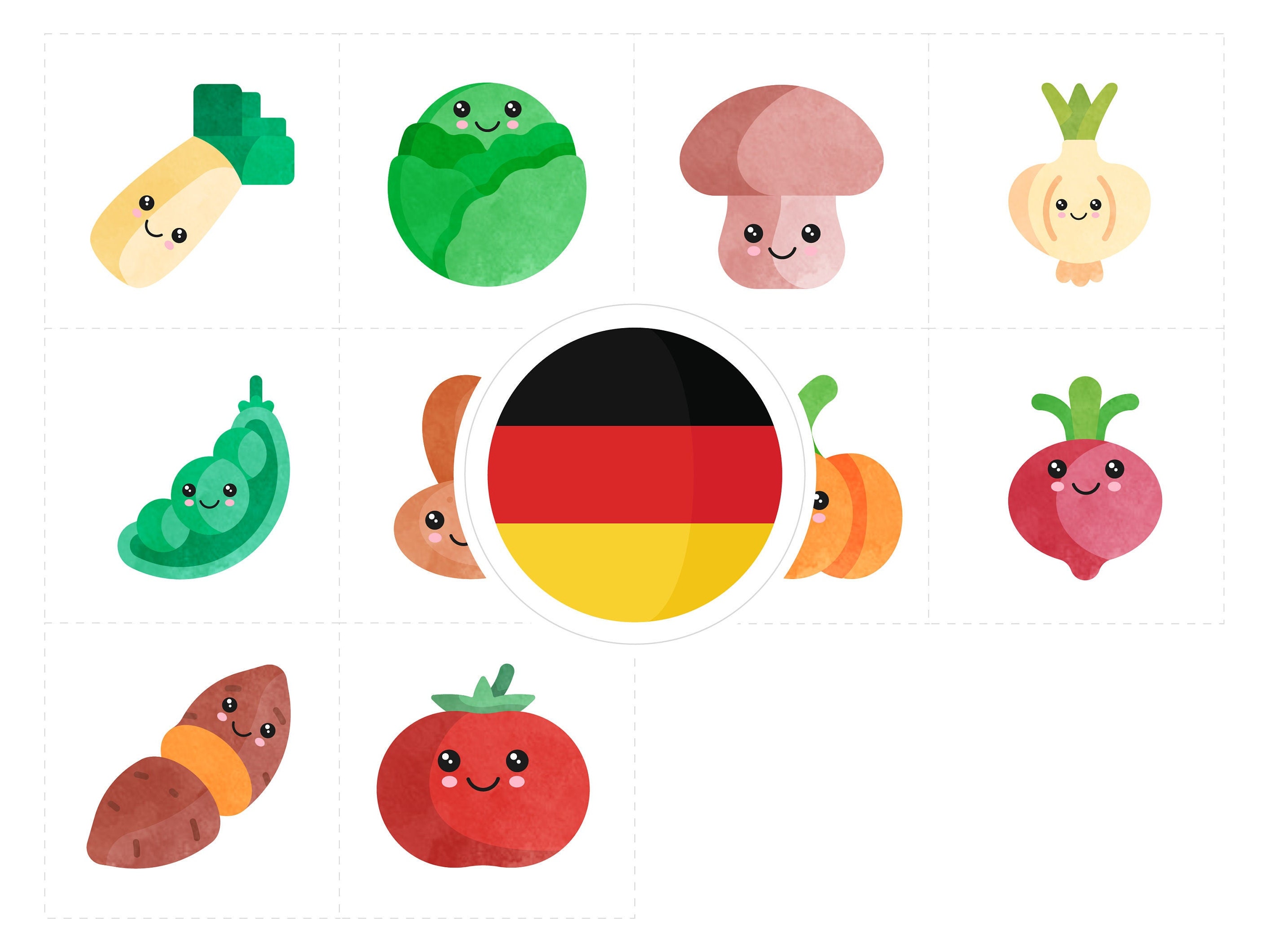 VEGETABLES German Printable Flashcards Three-part - Etsy