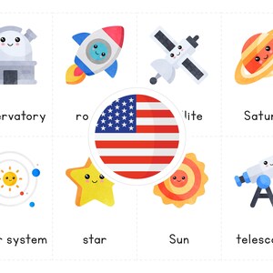 SPACE English Printable Flashcards Three-part Montessori - Etsy