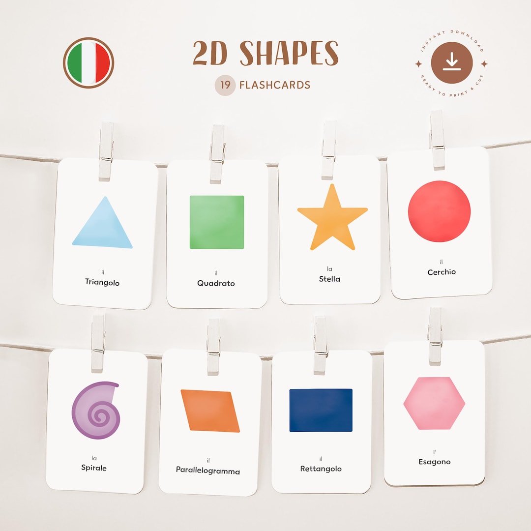 2D SHAPES • Italian • Printable Flashcards • Three-part Montessori ...