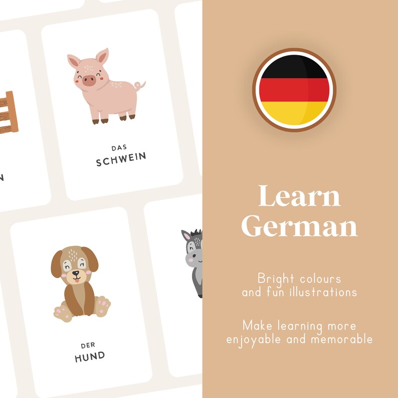 FARM ANIMALS German Printable Flashcards Three-part Montessori Cards ...