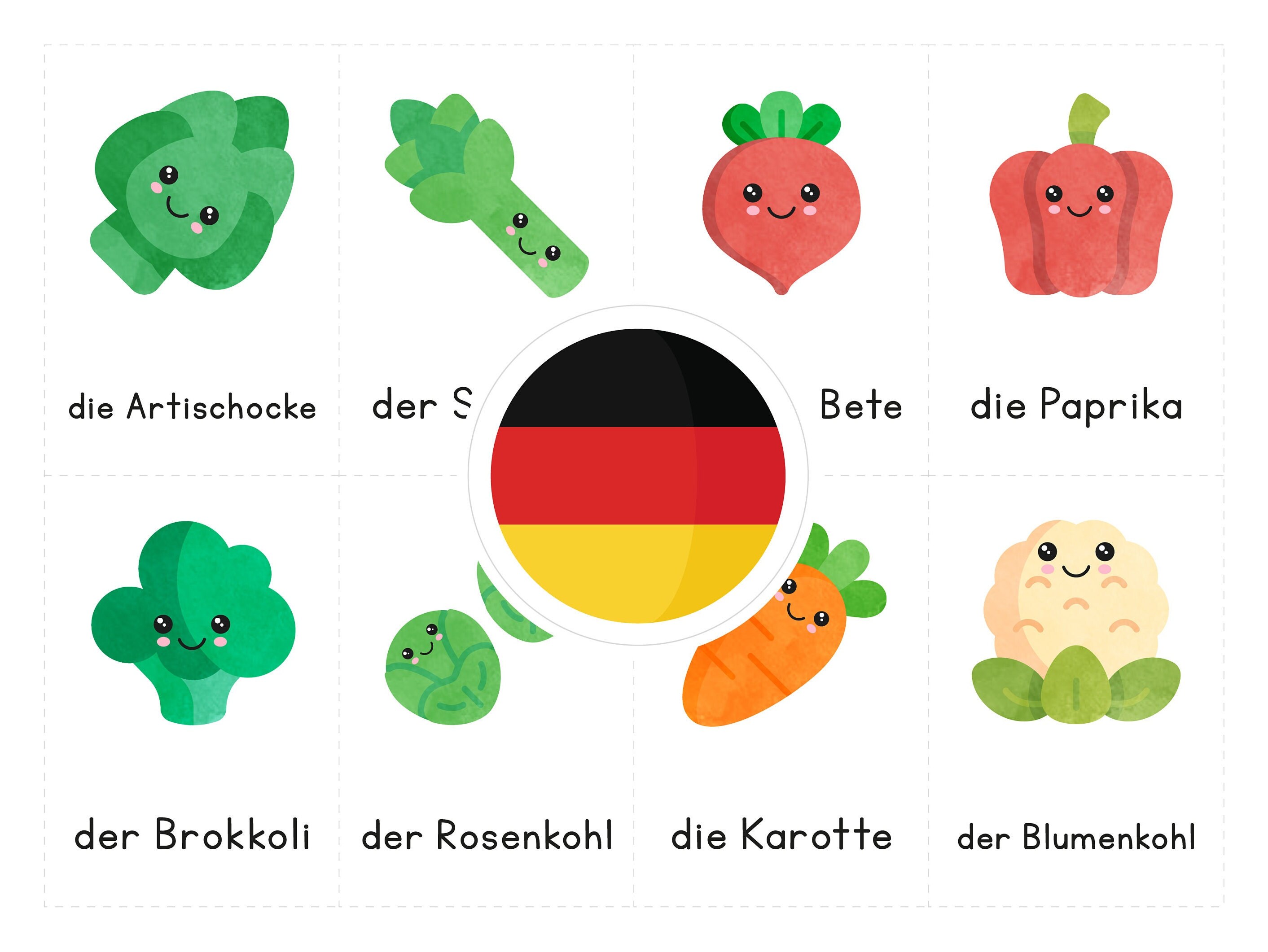 VEGETABLES German Printable Flashcards Three-part - Etsy