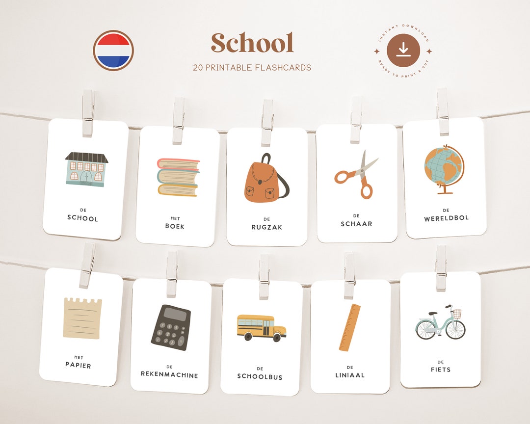 SCHOOL • Dutch • Printable Flashcards • Three-part Montessori Cards ...