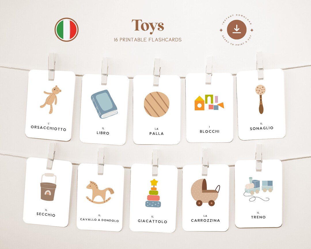 TOYS • Italian • Printable Flashcards • Three-part Montessori Cards ...