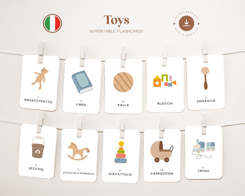 TOYS • Italian • Printable Flashcards • Three-part Montessori Cards ...