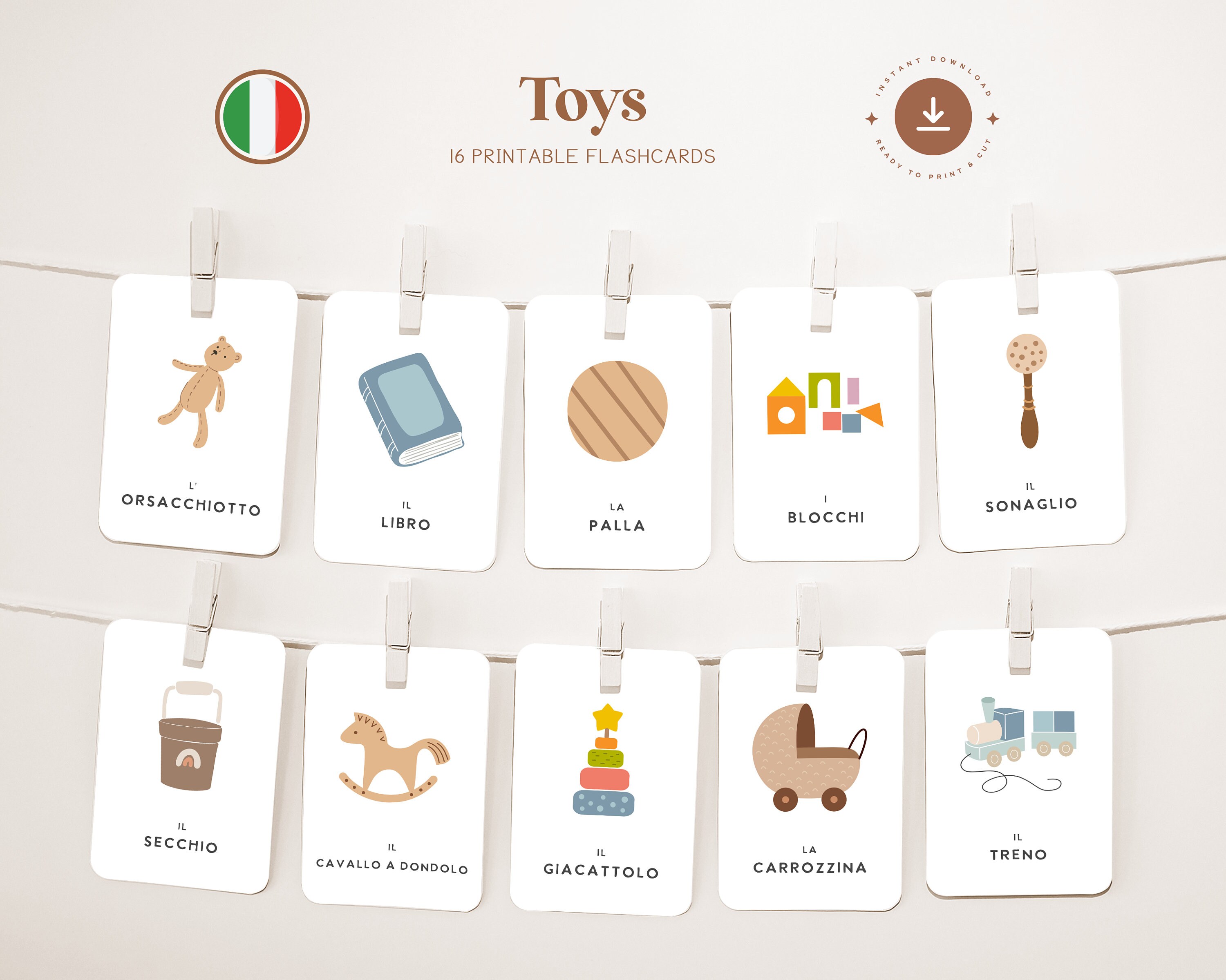 TOYS • Italian • Printable Flashcards • Three-part Montessori Cards ...