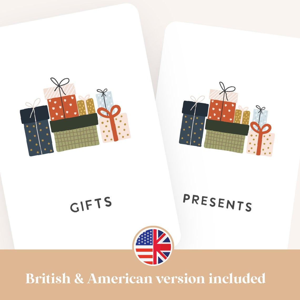 CHRISTMAS • English • Printable Flashcards • Three-part Montessori ...