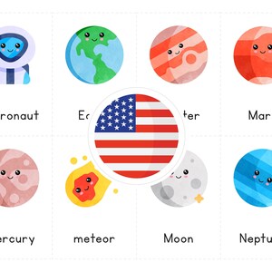 SPACE English Printable Flashcards Three-part Montessori | Etsy