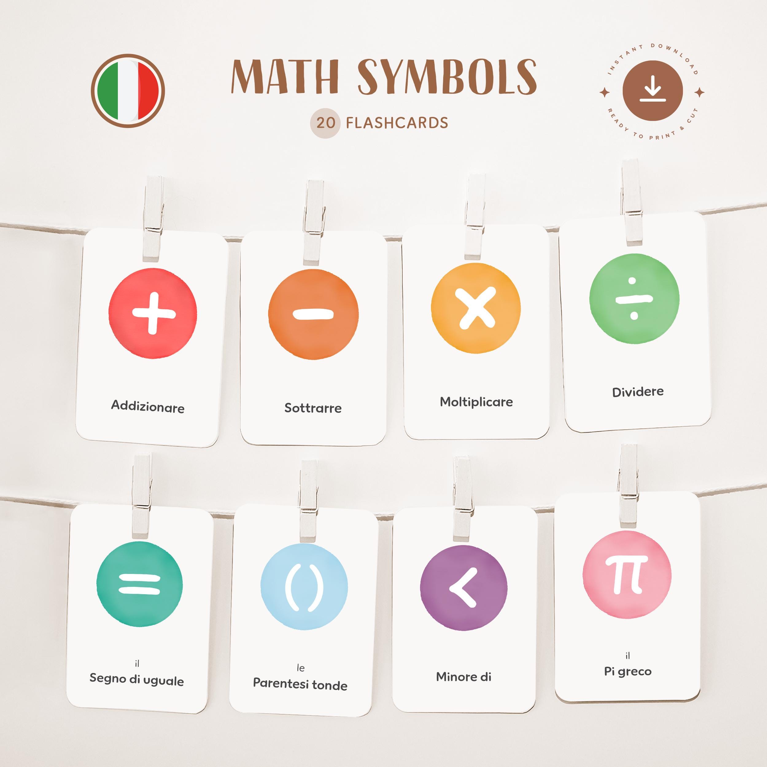 MATH SYMBOLS • Italian • Printable Flashcards • Three-part Montessori ...