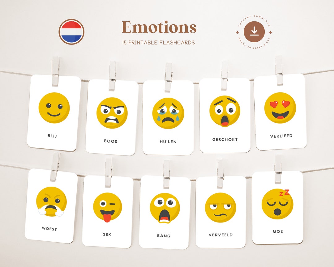 EMOTIONS • Dutch • Printable Flashcards • Three-part Montessori Cards ...
