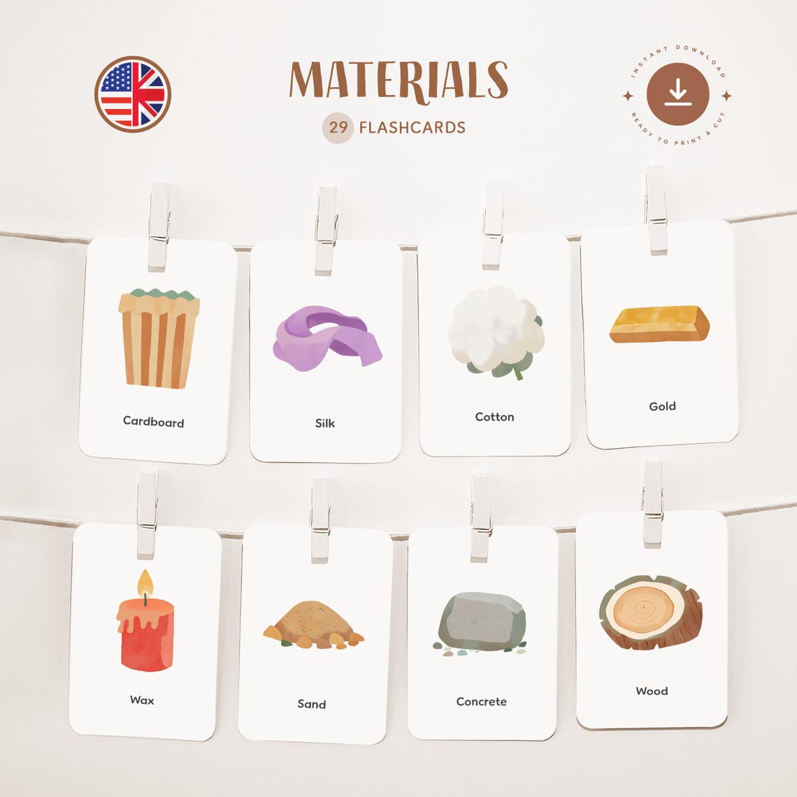 MATERIALS • English • Printable Flashcards • Three-part Montessori ...