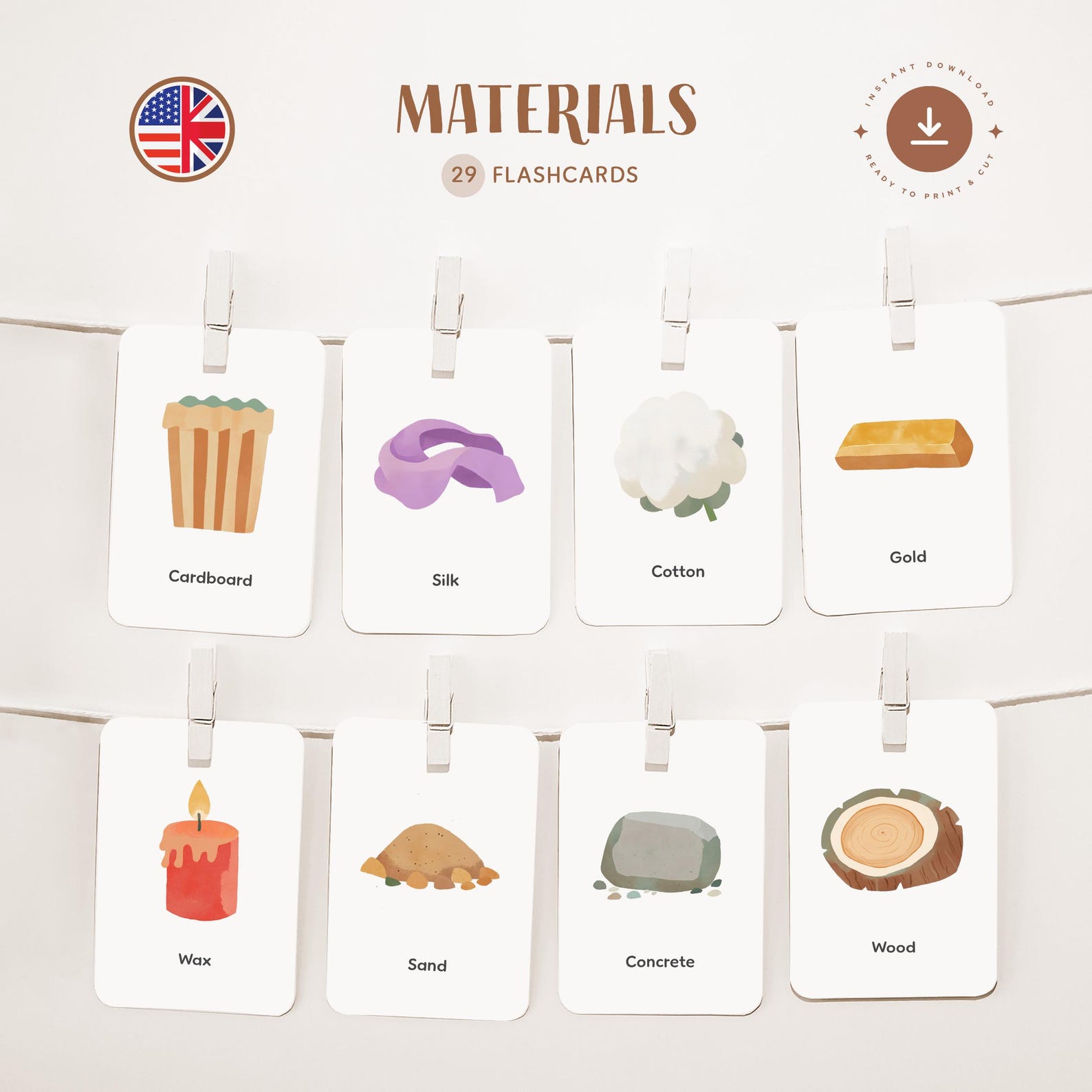MATERIALS • English • Printable Flashcards • Three-part Montessori ...