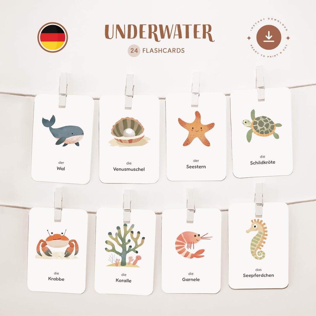 UNDERWATER • German • Printable Flashcards • Three-part Montessori ...