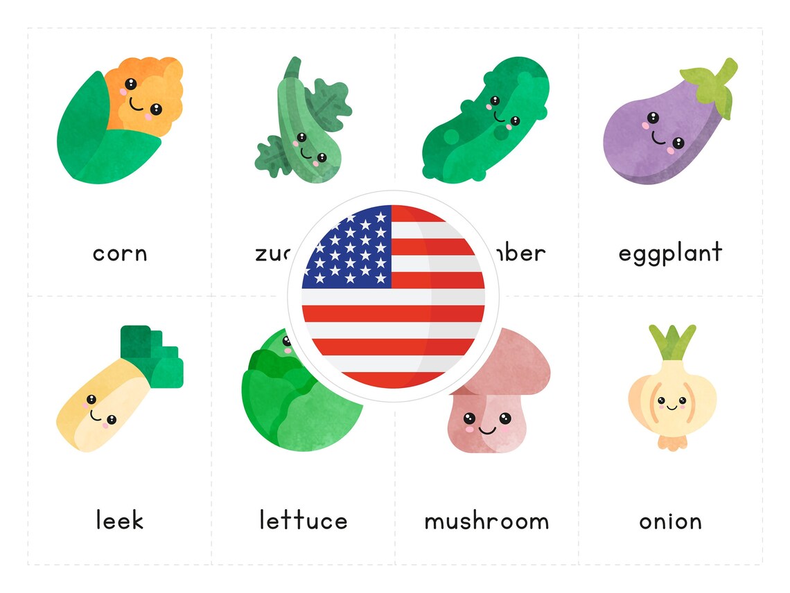 VEGETABLES English Printable Flashcards Three-part - Etsy
