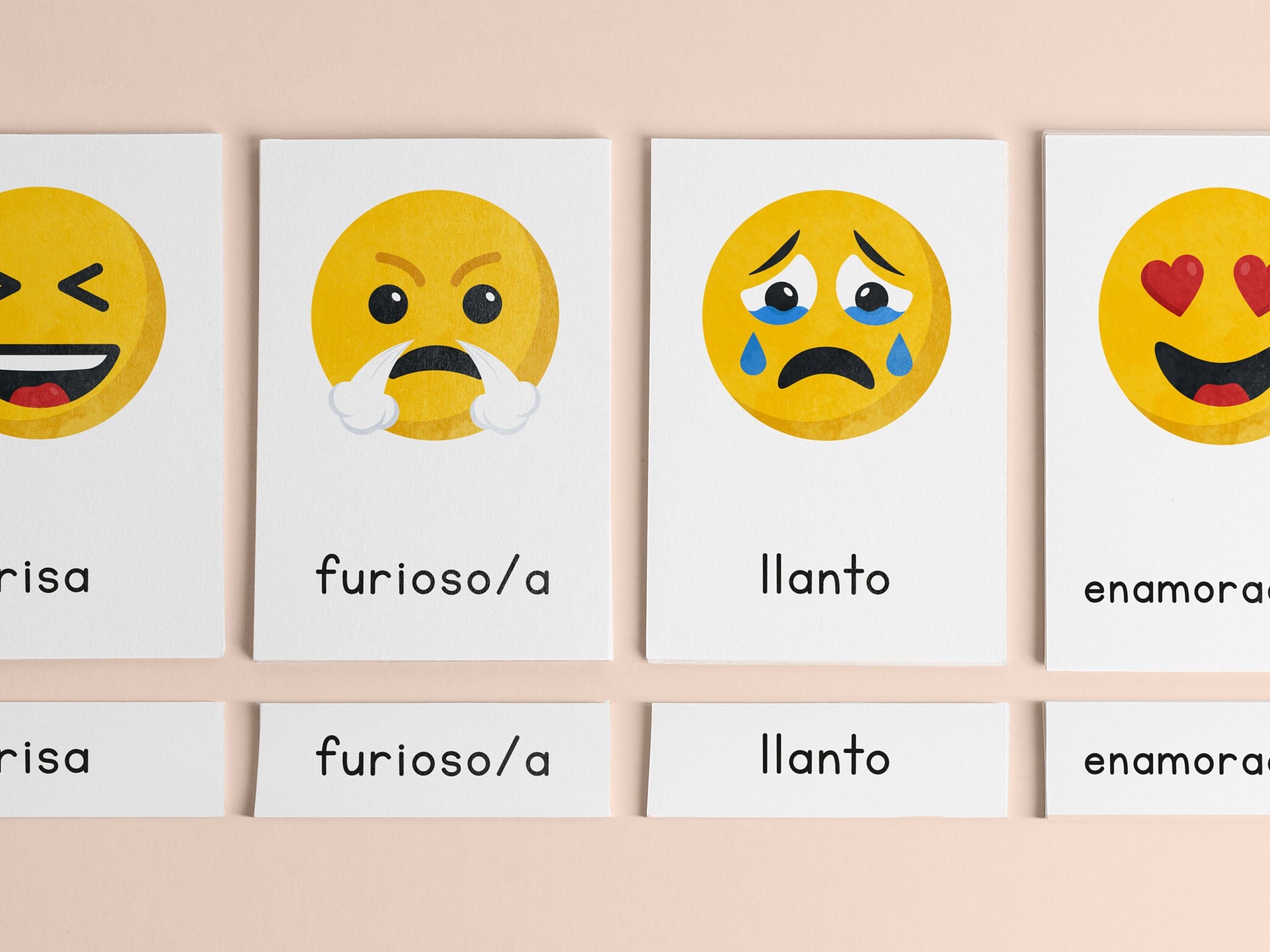 EMOTIONS Spanish Printable Flashcards Three-part - Etsy