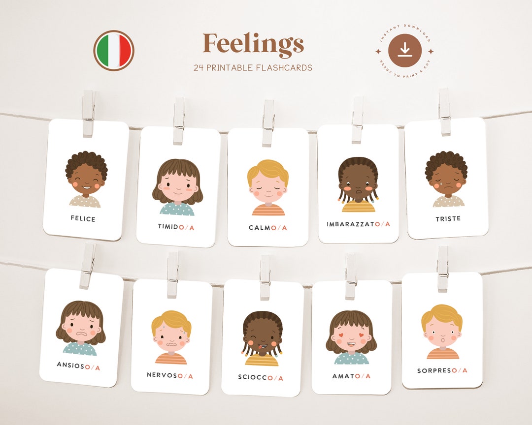 FEELINGS • Italian • Printable Flashcards • Three-part Montessori Cards ...