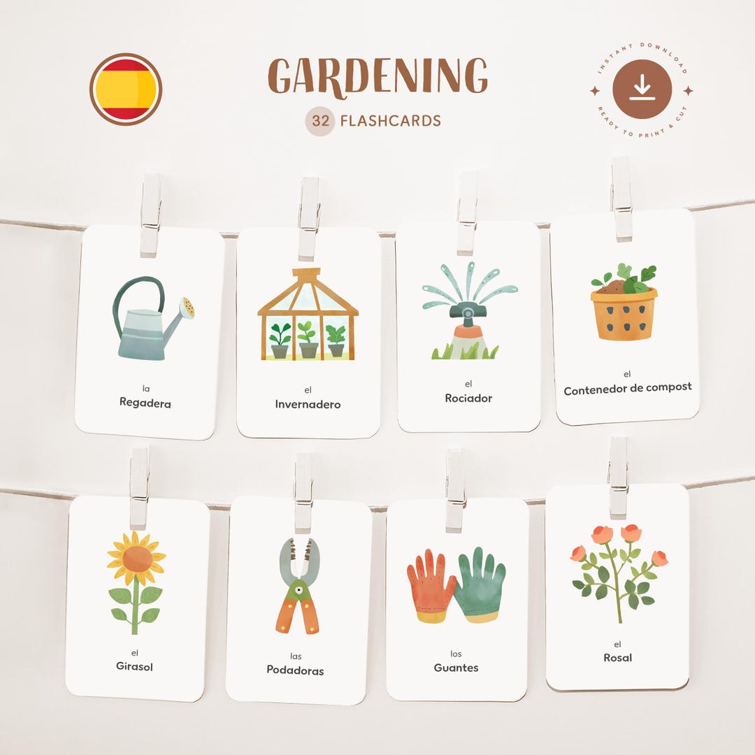 GARDENING • Spanish • Printable Flashcards • Three-part Montessori ...