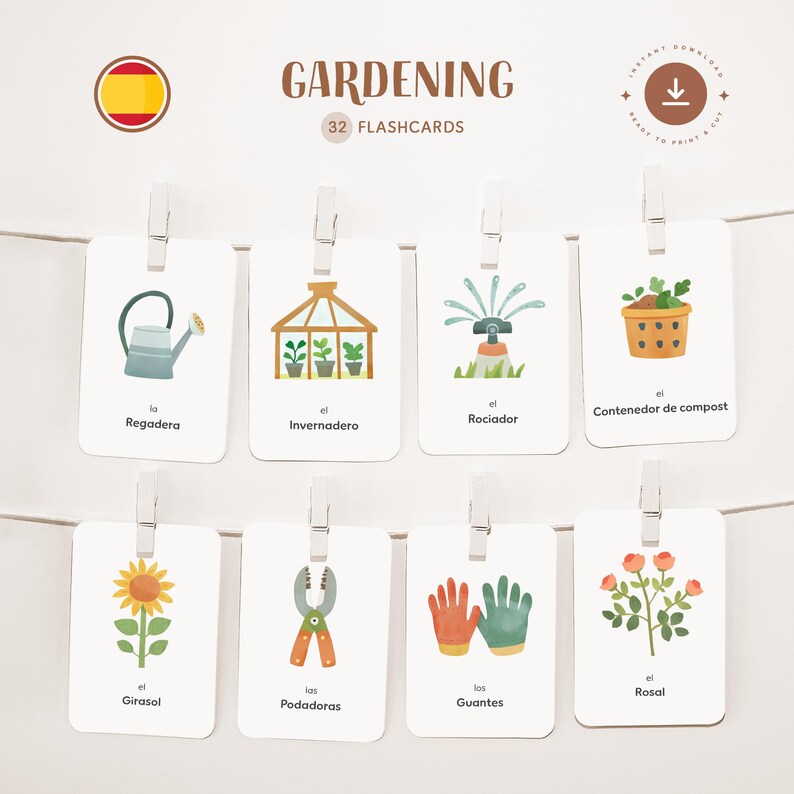 GARDENING • Spanish • Printable Flashcards • Three-part Montessori ...
