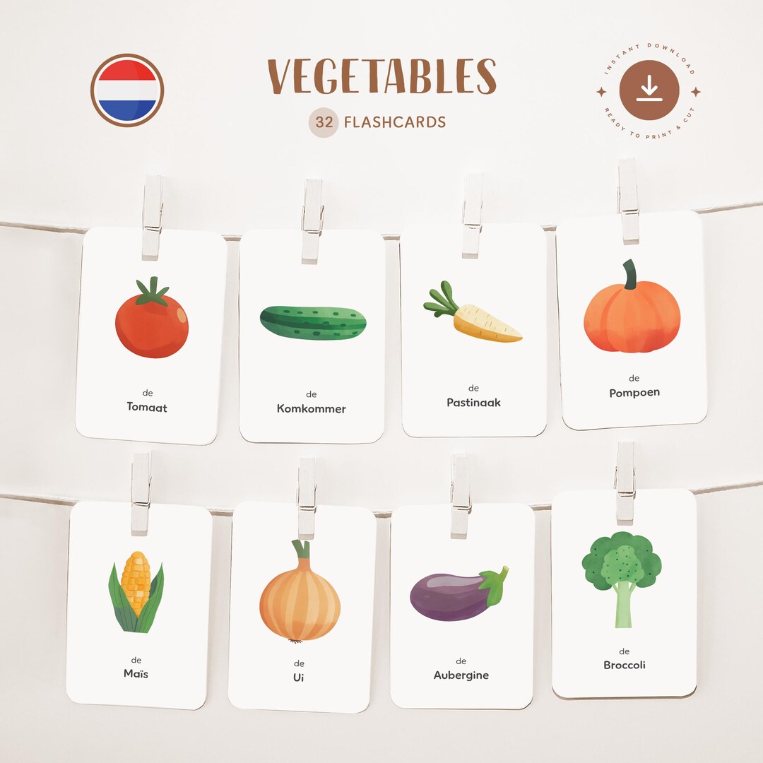 VEGETABLES • Dutch • Printable Flashcards • Three-part Montessori Cards ...