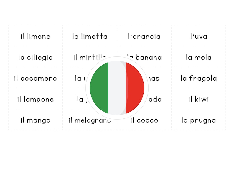 FRUITS Italian Printable Flashcards Three-part Montessori Cards - Etsy