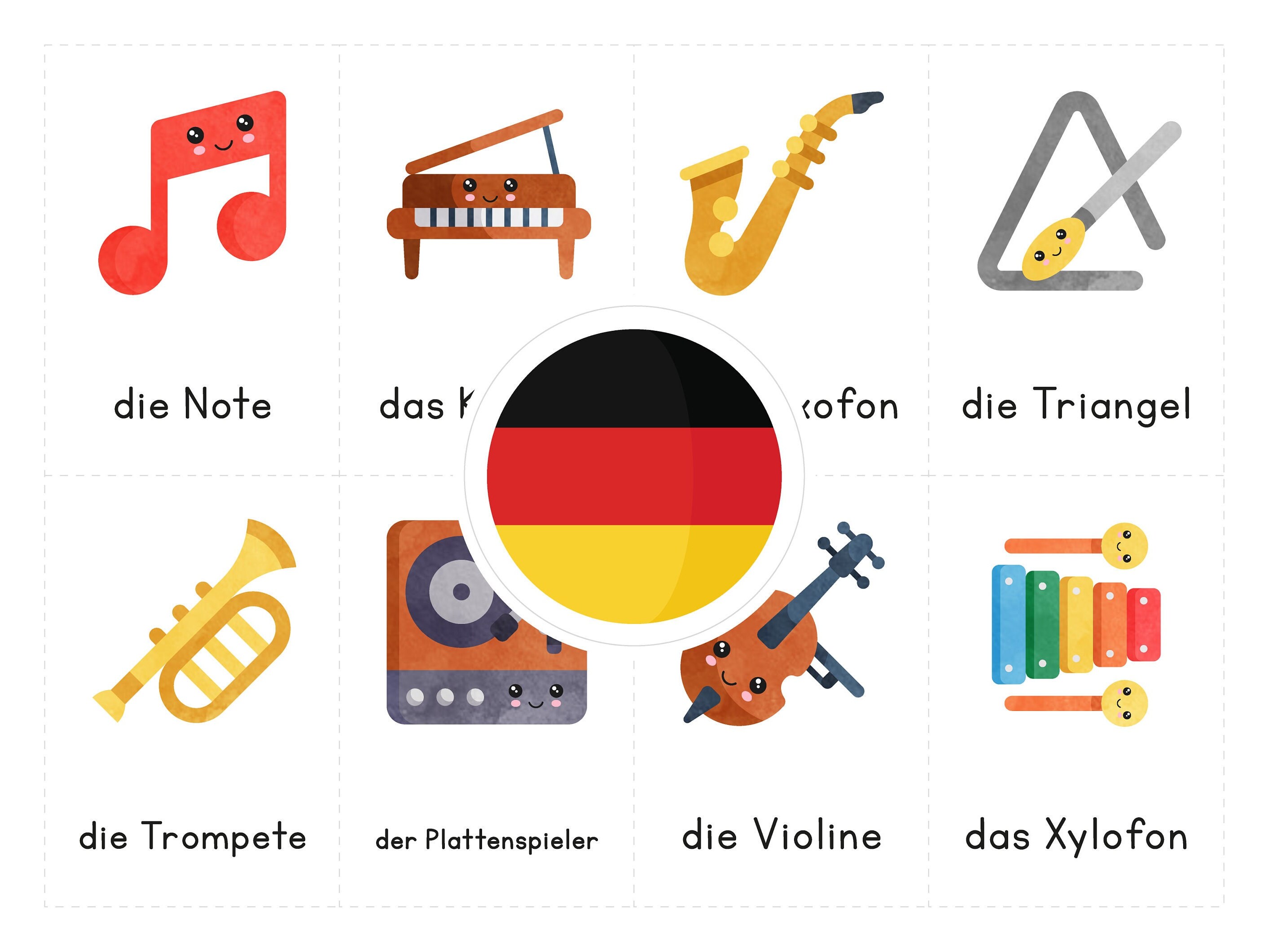 MUSIC German Printable Flashcards Three-part Montessori - Etsy