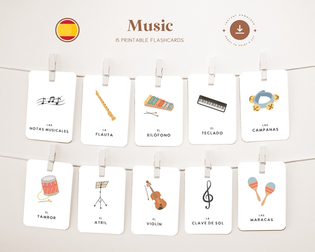 MUSIC • Spanish • Printable Flashcards • Three-part Montessori Cards ...