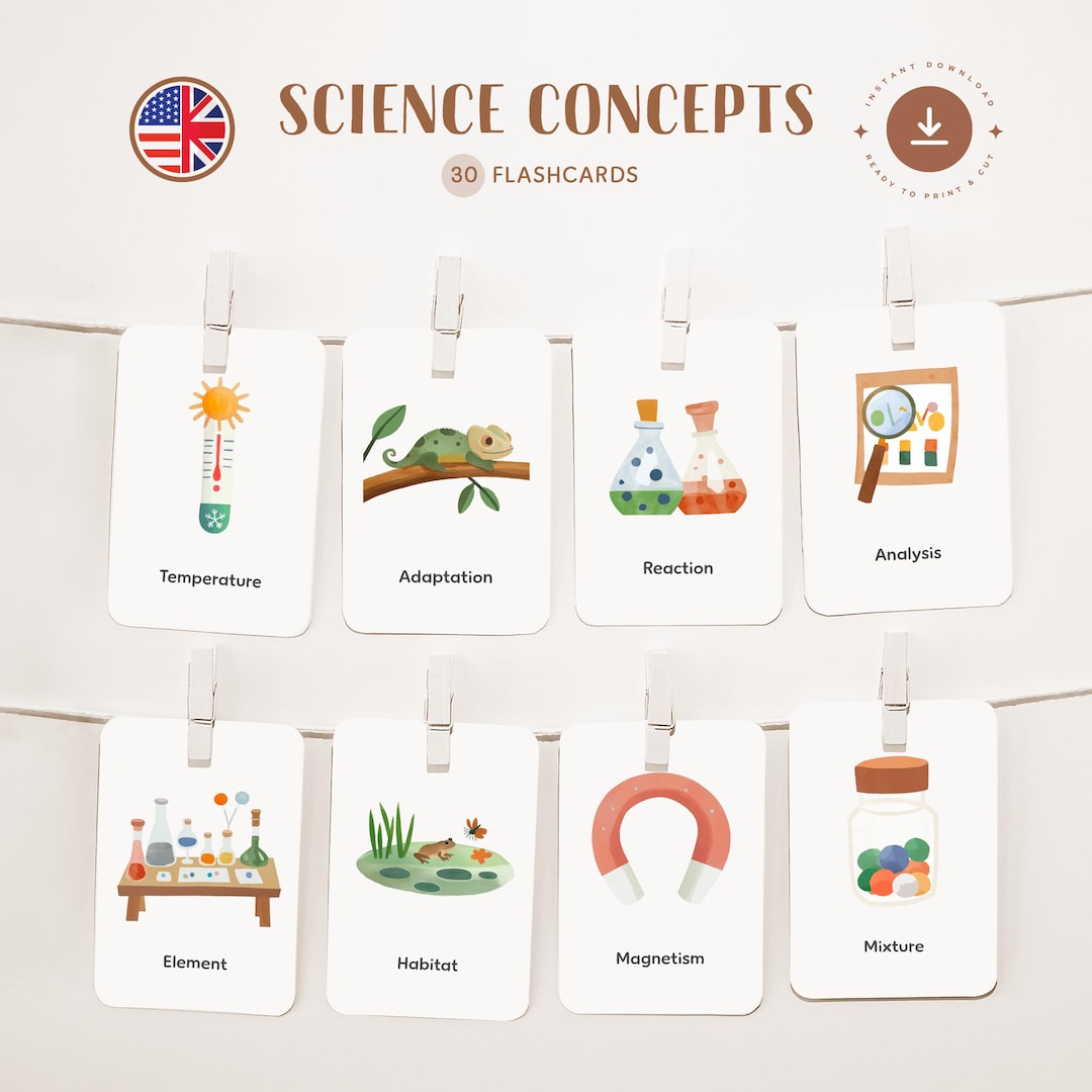SCIENCE CONCEPTS • English • Printable Flashcards • Three-part ...