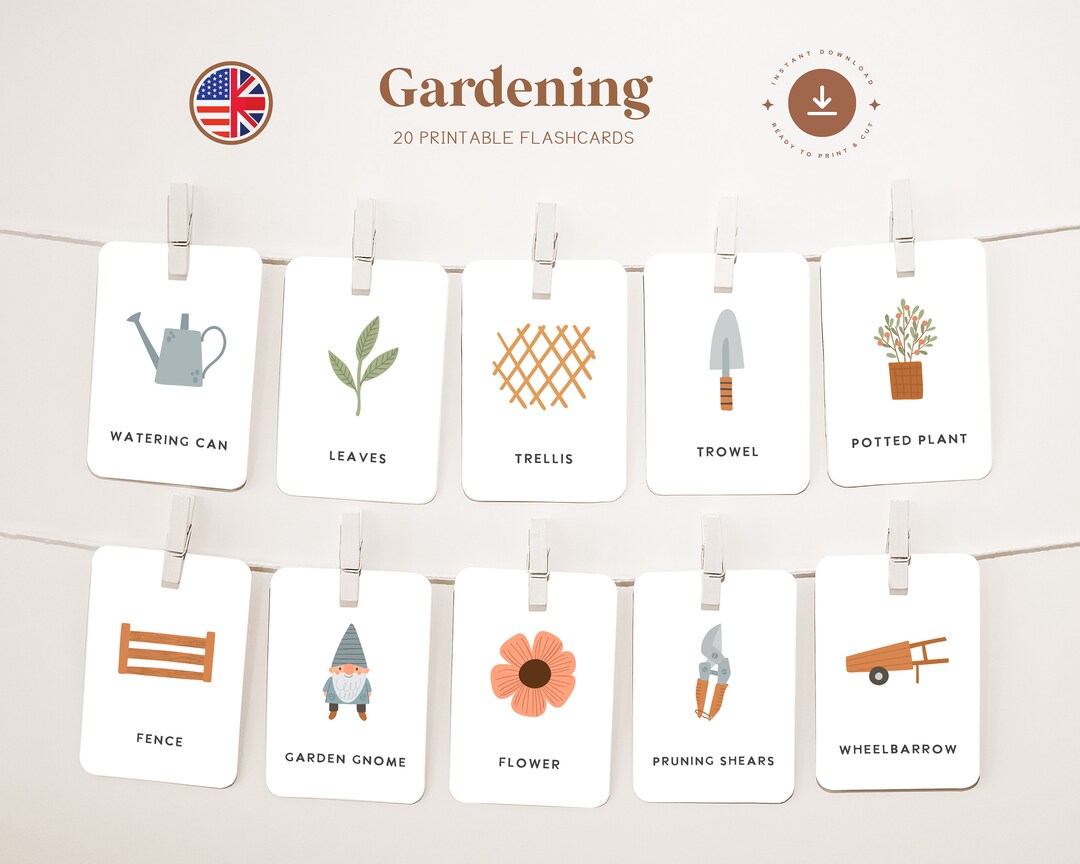 GARDENING English Printable Flashcards Three-part Montessori Cards ...