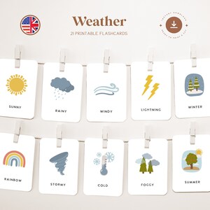 WEATHER English Printable Flashcards Three-part Montessori Cards ...