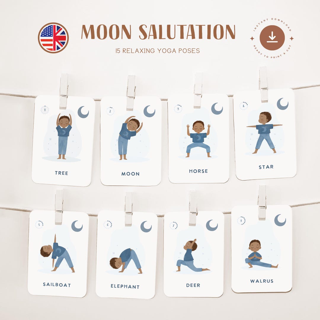 YOGA • Moon Salutation • English • Printable Cards • 15 Poses - Etsy