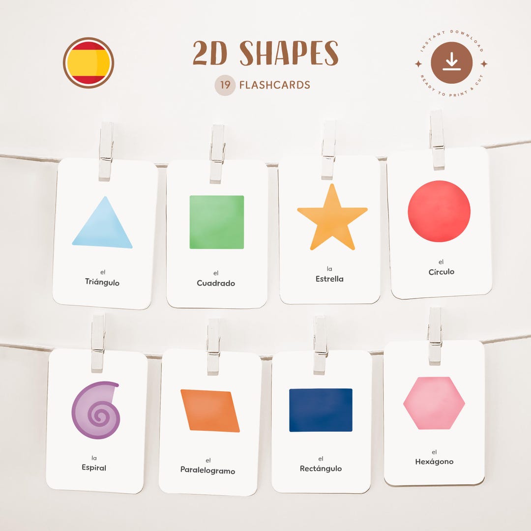 2D SHAPES • Spanish • Printable Flashcards • Three-part Montessori ...