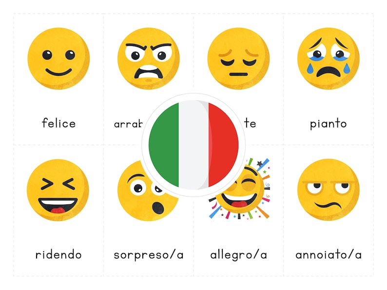 EMOTIONS Italian Printable Flashcards Three-part - Etsy